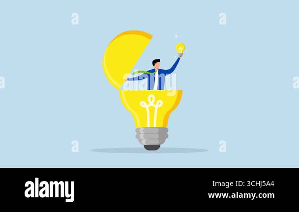 Discover insight, 4k animation of businessman find new lightbulb Stock ...
