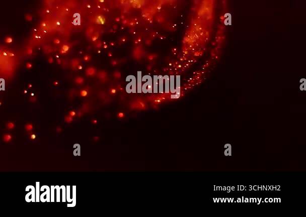 Inferno of hot fiery embers floating mid air. Brilliant bokeh of fiery ...