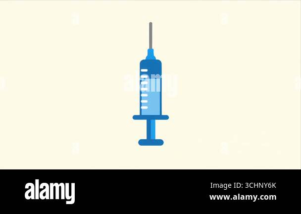 A blue medical syringe filled with liquid, ready for injection or ...