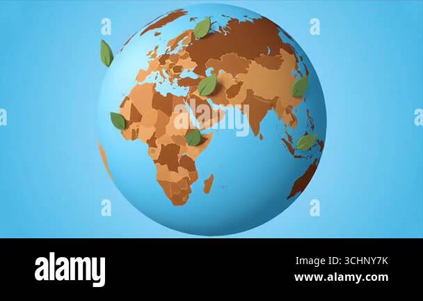A vibrant animated globe with continents depicted in warm tones ...