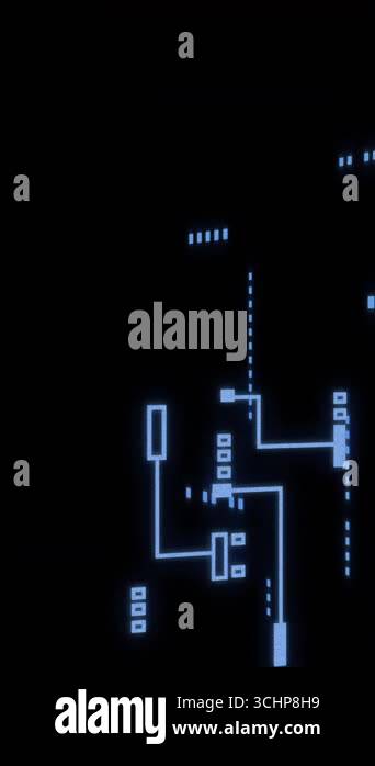Animation of circuit board with data processing over black background. Global connections ...