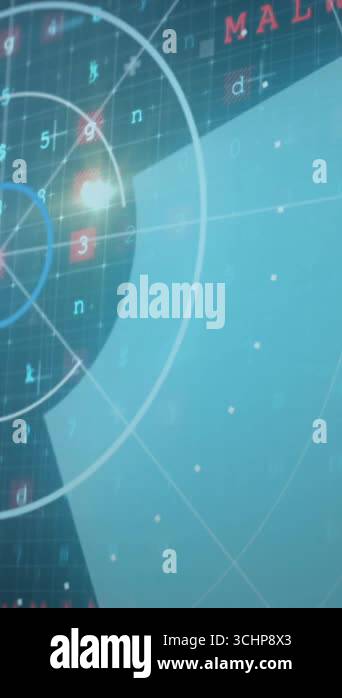 Animation of data processing and radar in blue digital space. data ...