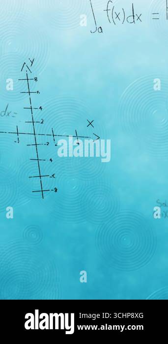 Digital animation of mathematical equations and formulas floating against blue background ...