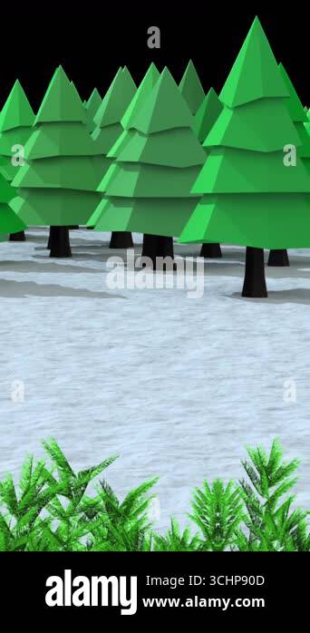 Animation of fir tree wreath at christmas over fir trees. Christmas ...