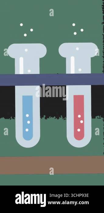 Animation of school chemistry test tubes icon on green background ...