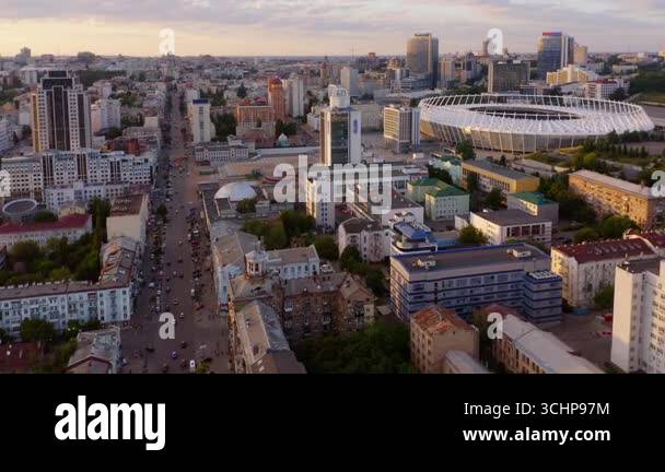 Beautiful panoramic aerial drone view of modern European city. City ...