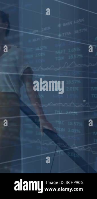 Animation of financial data and graphs over caucasian businessman using ...
