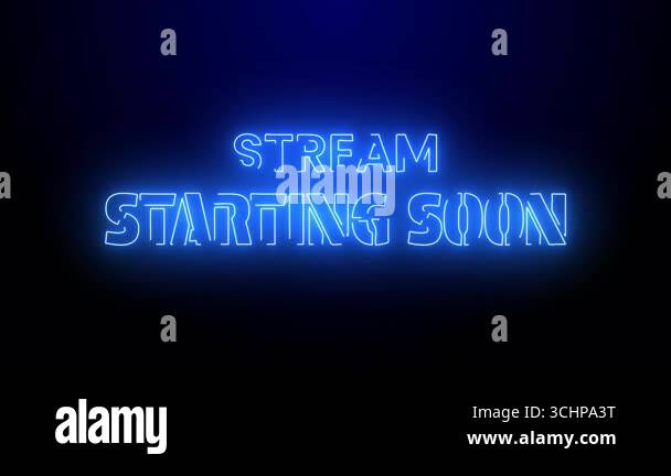 Blue neon text stream starting soon on dark background. 4K video Stock ...