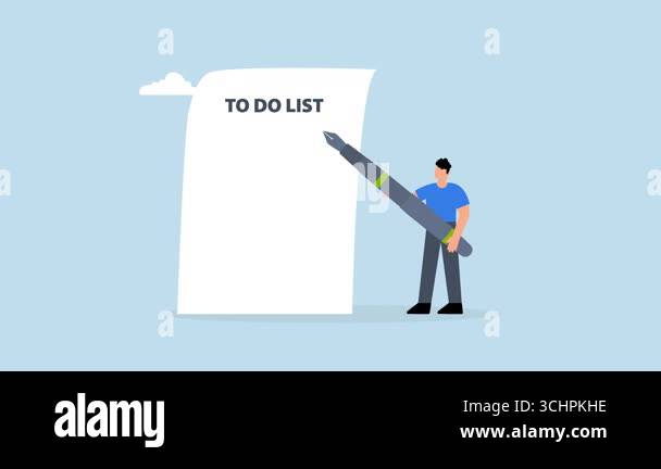 Long to do list, Businessman holding big pen considered making several ...