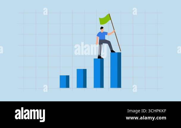 thriving entrepreneur ascends the peak of the growth bar graph to ...