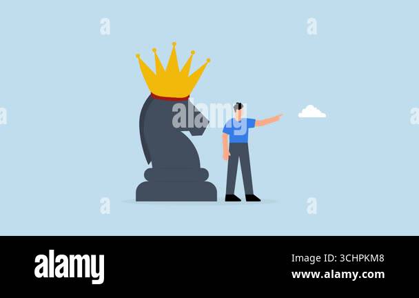 businessman pointing finger to direct with chess knight with royal ...