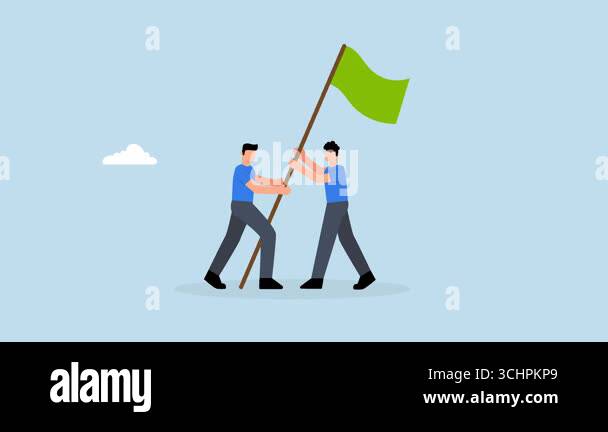 teamwork of businessman helps raise the victory flag Stock Video ...