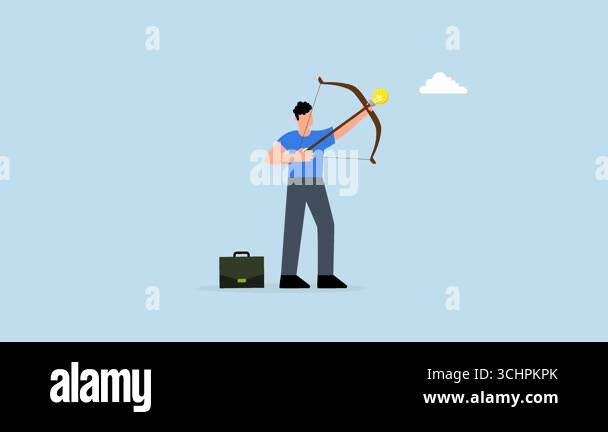 businessman archery aiming light bulb idea arrow to high target Stock ...