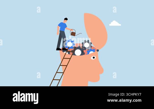 Brain maintenance, man climbs ladder to repair and lubricate teeth of ...