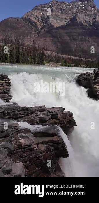 Powerful Sunwapta Falls in Jasper National Park, Alberta, cascading ...