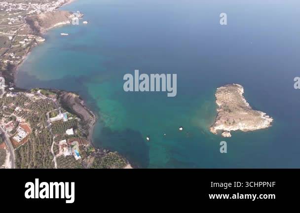 Aerial view of beach on Crete island with azure clear water, Greece ...