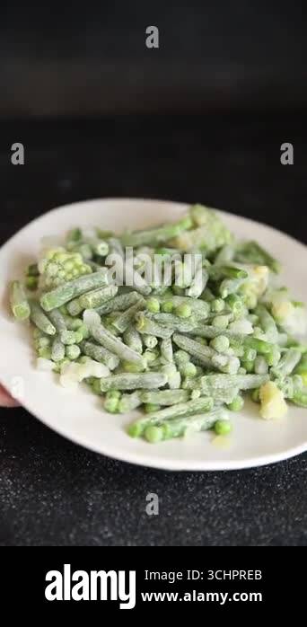 Frozen green vegetables green peas, broccoli, string beans, kohlrabi ...