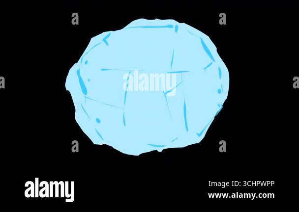 Rotating lump of plastic or crumpled paper on a black background. 2D ...