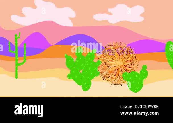 Seamless cartoon desert background with cacti and tumbleweeds. Windy ...