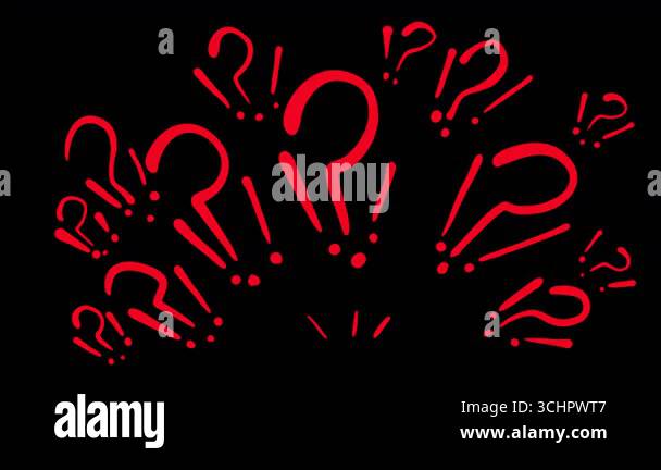 Red question and exclamation marks on a black background. Interrobang ...