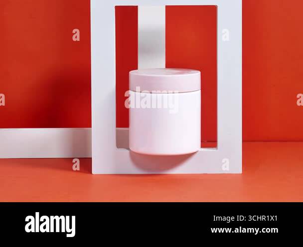 Minimalistic Cosmetic Jar with Abstract Geometric White Frame on Orange ...