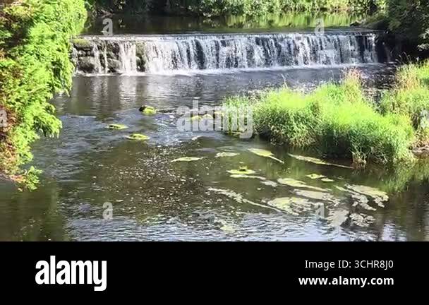 Clear fresh river water flows through small waterfall on the River Bush ...