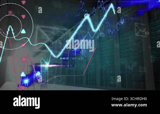 Thin cyan and magenta lines emerging at corridor left, sweeping upward ...