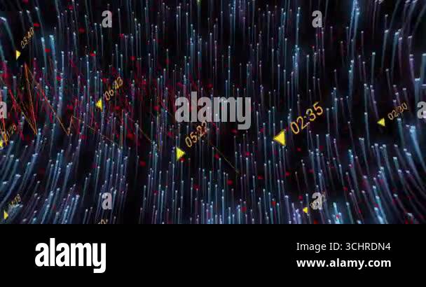 Starting with vertical blue bars, zigzag lines forming, pulsing, arrows sliding showing data ...