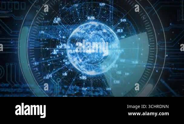 Upon appearing, glowing sphere scanning data with rotating wedge and pulsing grid for data ...