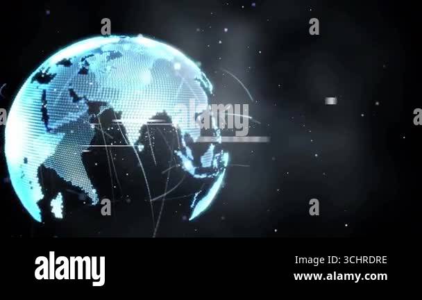 Opening scene showing glowing Earth globe rotating, emitting data arcs for visualizing ...