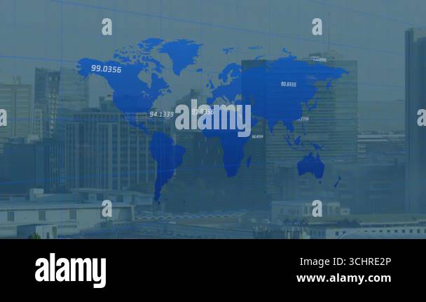 Upon start, blue world map overlay fading in over skyline, labels ...