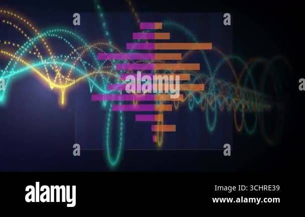 Particle surge bursting initiating wave tracing and overlay fading bars morphing to visualize ...