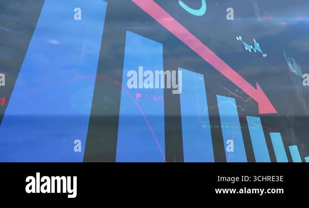 Opening chart showing bars panning, red arrow marking decline, pink ...