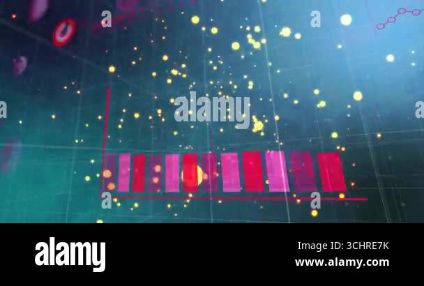 teal navy grid starting gold dust drifting while red pink bars rising, pink arrow showing growth ...