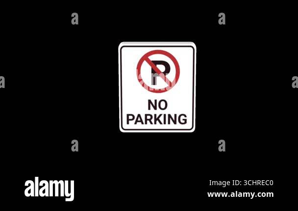 Appearance from below of a rectangular no parking sign on a green ...