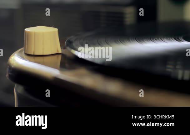 Vinyl Record Playing on A Vintage Turntable. Close Up. 4K Resolution ...