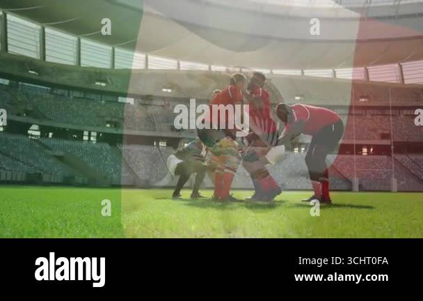 Rugby players readying lineout lifting jumper catching ball securing ...