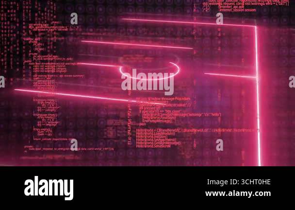 Red code streaming causing neon bars sliding into rectangle and circle ...