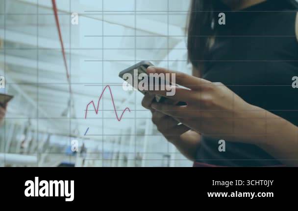 Smartphone user tapping screen, animating red or blue lines with ...