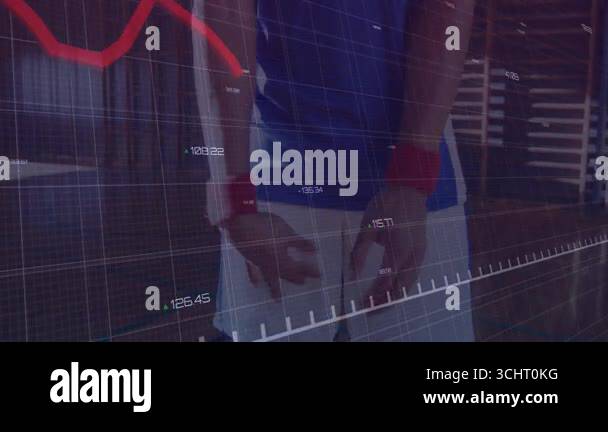 Basketball player dribbling at foul line initiating animated stats ...