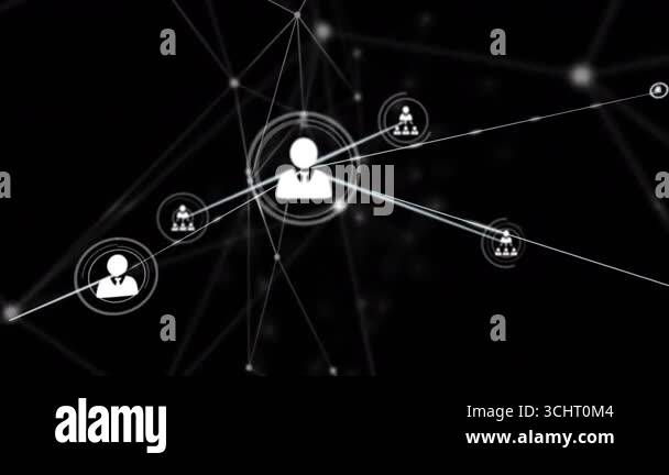 Central user icon sending connection and growing network with pulsing ...