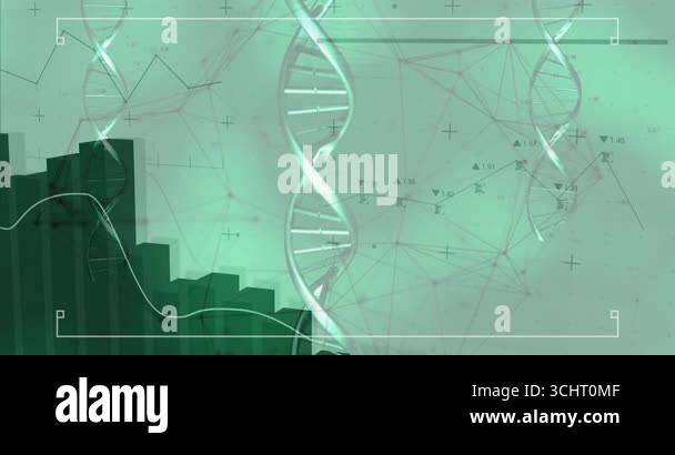 On startup DNA helix appearing and rotating with rising bar chart and ...