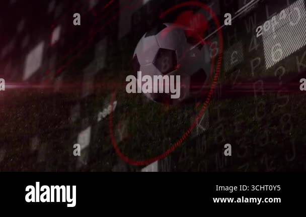 By grid shifting 3D soccer ball fading rotating in ring with sports ...