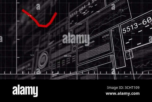 Short red line appearing top left initiating data trend tracing across grid showing sliding ...