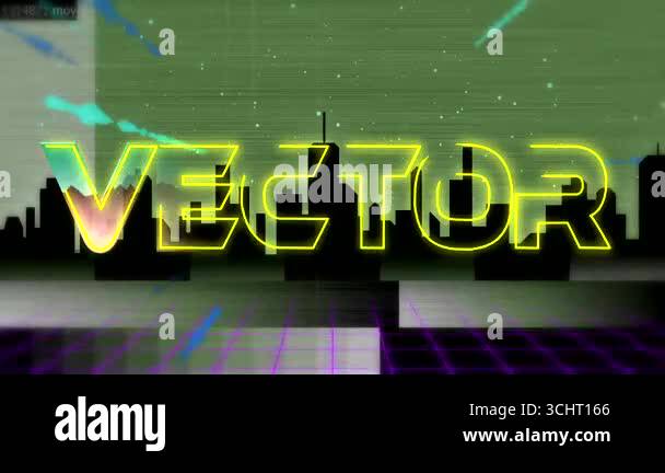 Glitch scanline initiating neon-outlined VECTOR letters emerging over ...