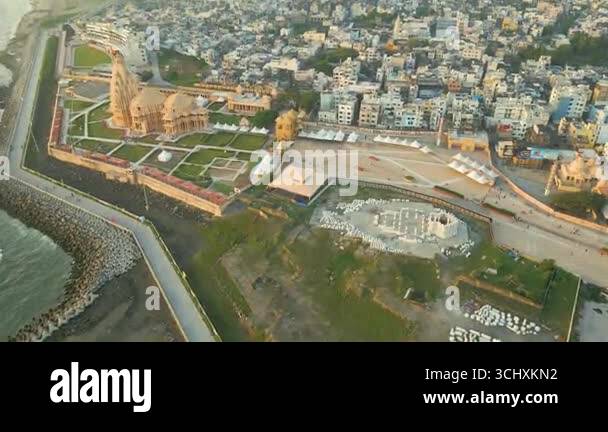 Aerial view of Somnath Temple, This Temples of Lord Shiva, Indian ...