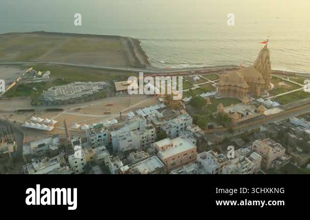Aerial view of Somnath Temple, This Temples of Lord Shiva, Indian ...