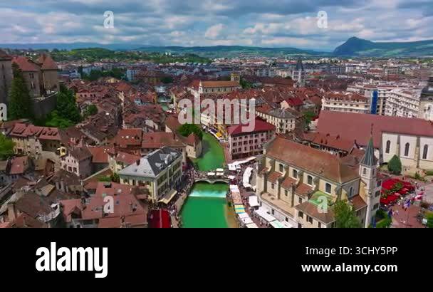 Aerial view of Annecy, France. Downtown view from above. One of the ...