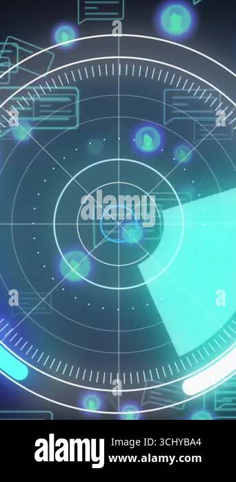 Round scanner over multiple graphs against round scanner and data processing on blue background ...
