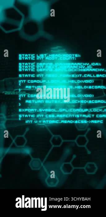 Animation of blockchain, molecule structures and computer language over ...